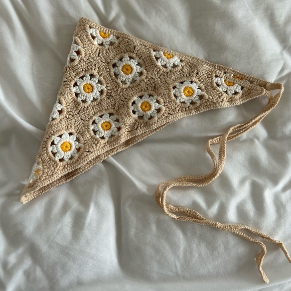 Accessories | Cream Floral Crochet Hair Bandana | Poshmark